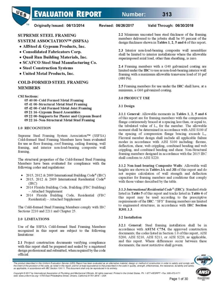 Material Certification Reports - SCAFCO Steel Stud Company